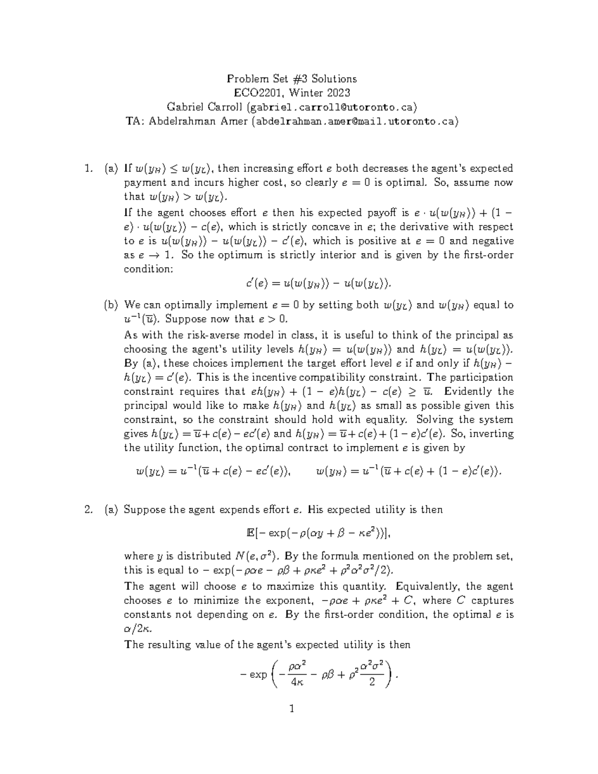 PS3 solutions-2 - Problem Set #3 Solutions ECO2201, Winter 2023 Gabriel ...