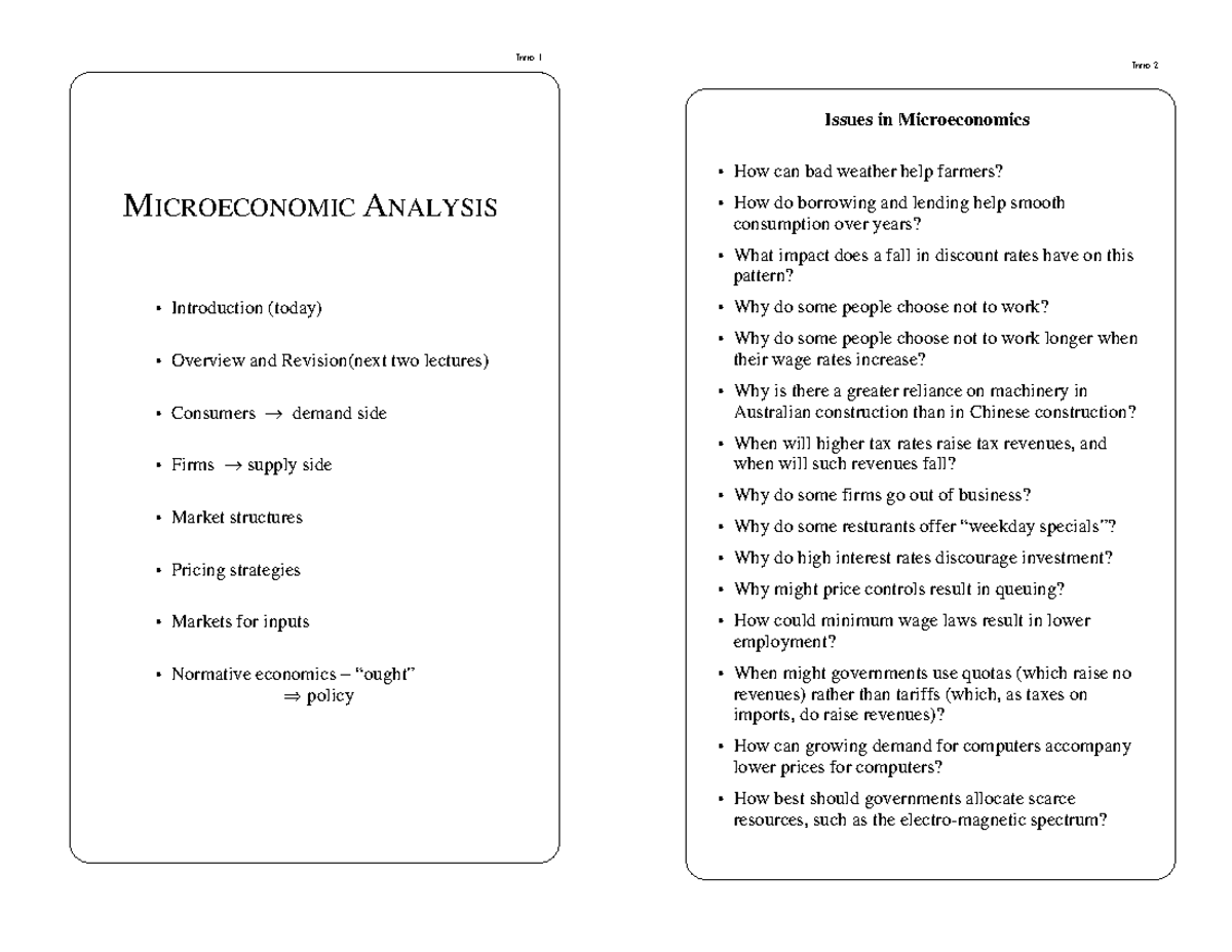 Microeconomics intro - Notes / summary micro - Intro 1 MICROECONOMIC ...