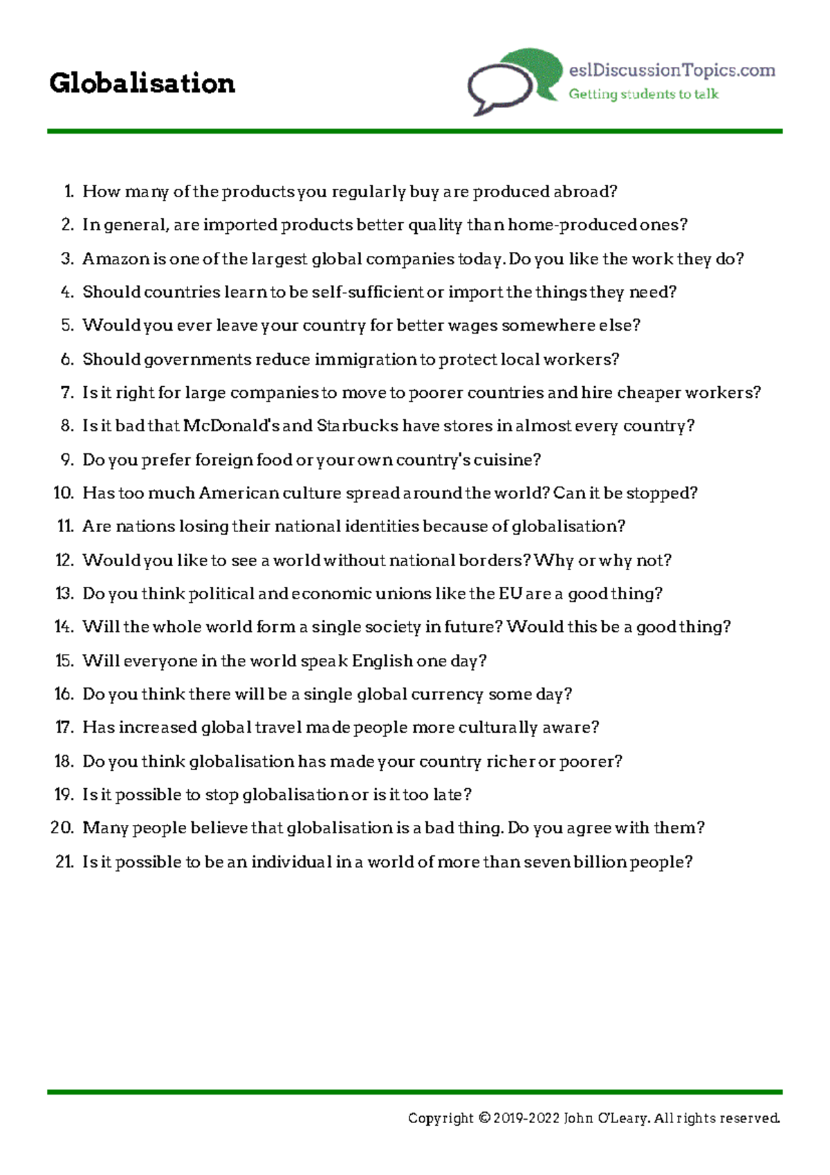 Globalisation 21 - Topic of lesson plan: globalization - Globalisation ...