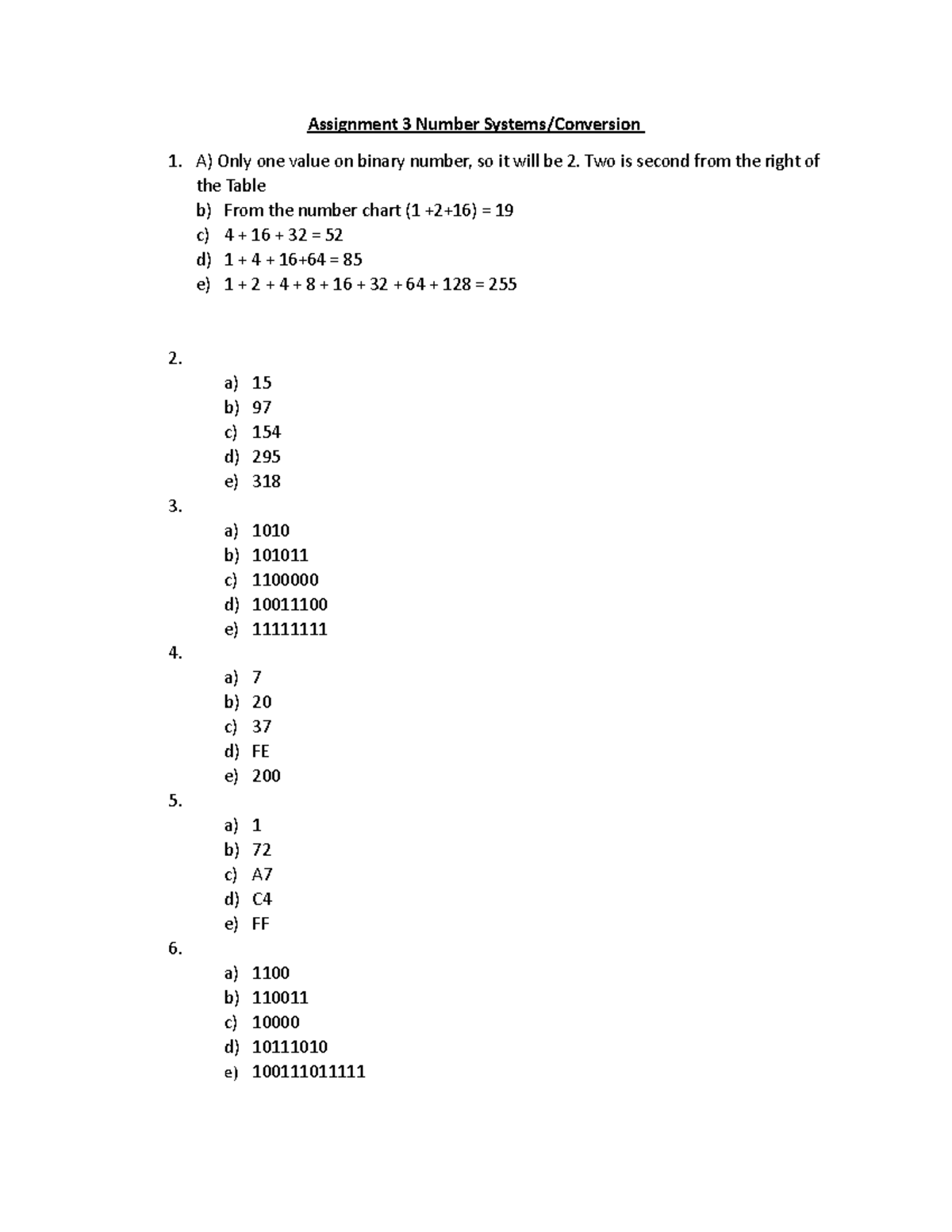 Assignment 3 Number Systems - Assignment 3 Number Systems/Conversion A ...
