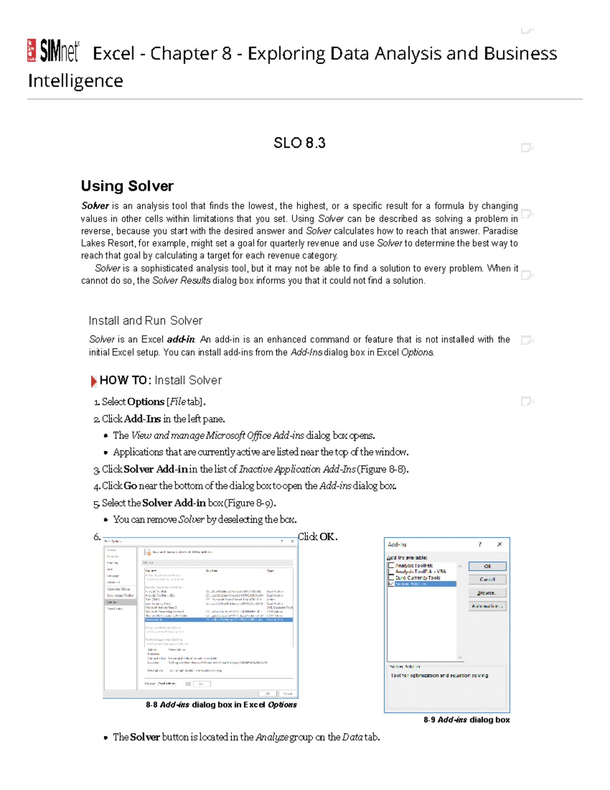 Excel SLO 8.3-Using Solver - Excel - Chapter 8 - Exploring Data ...
