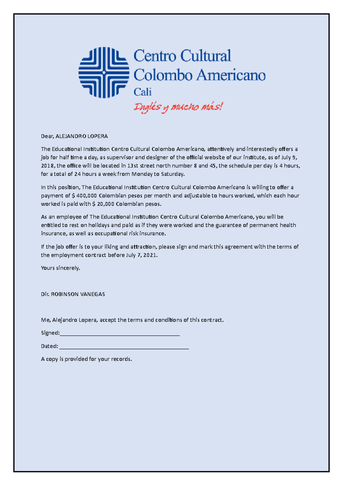 AP1-AA2-EV011 Job offer (ENGLISH MULTIMEDIA PRODUCTION) - Dear ...