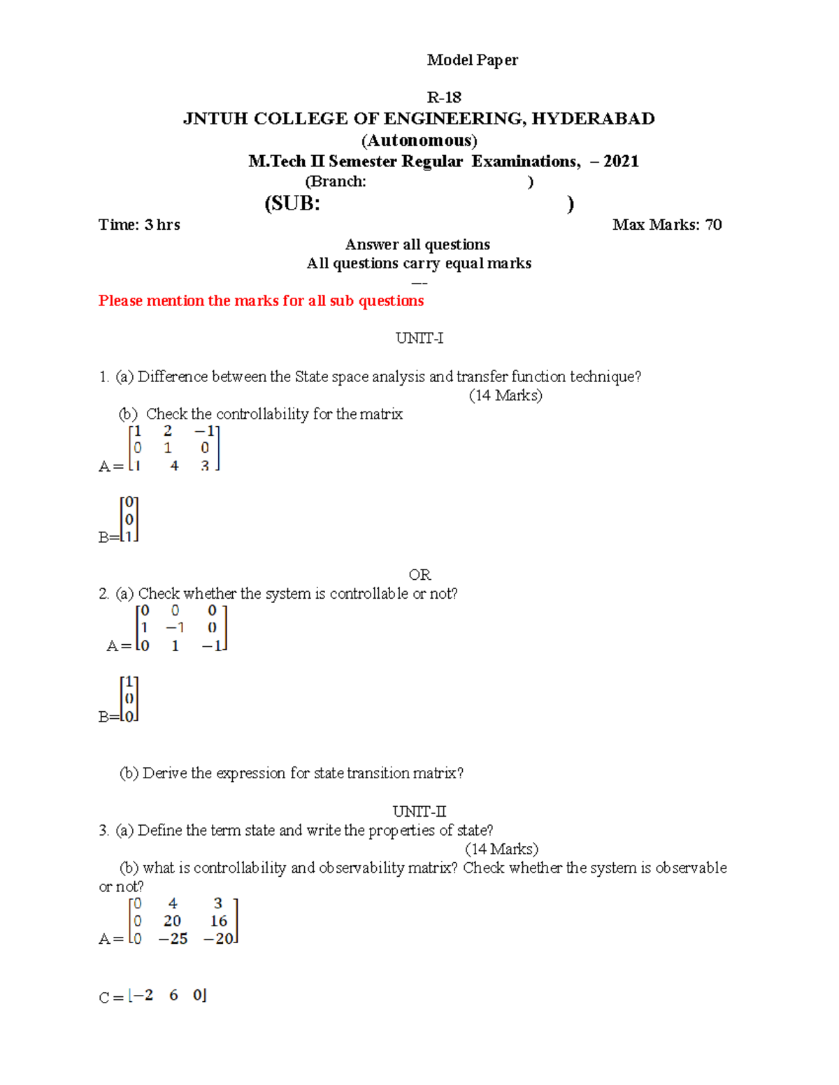 R18-Modern control theory - Model Paper R- JNTUH COLLEGE OF ENGINEERING ...