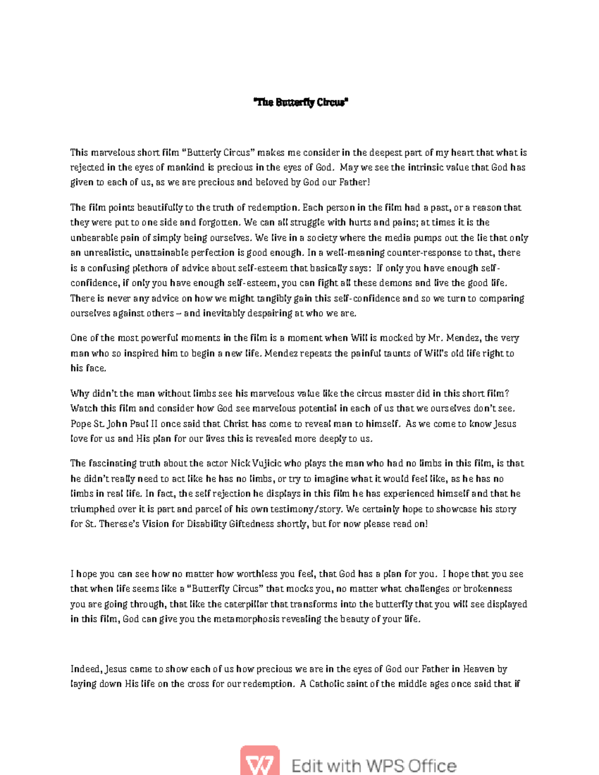 Comia- TERM Paper - "The Butterfly Circus" This marvelous short film ...