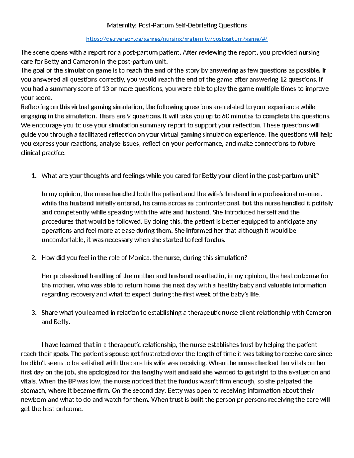 Postpartum Debriefing Questions - Maternity: Post-Partum Self ...