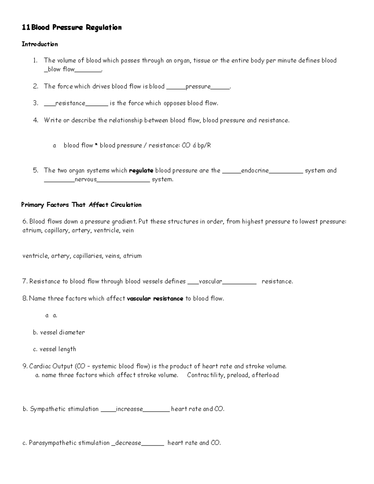 Ch 21 blood pressure reg worksheet sp19 - 11Blood Pressure Regulation ...
