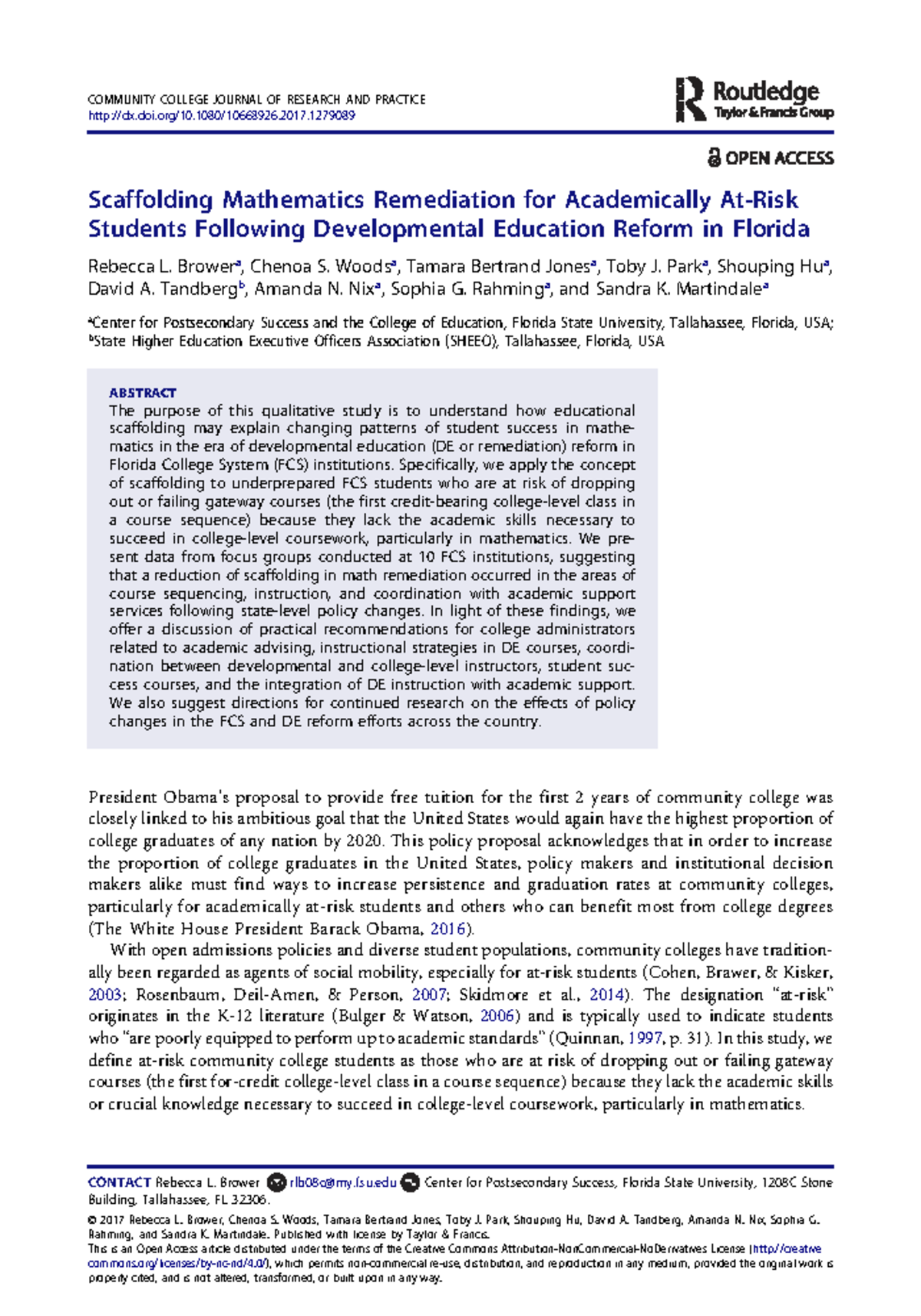 Scaffolding Mathematics Remediation for Academically At-Risk - Brower a ...