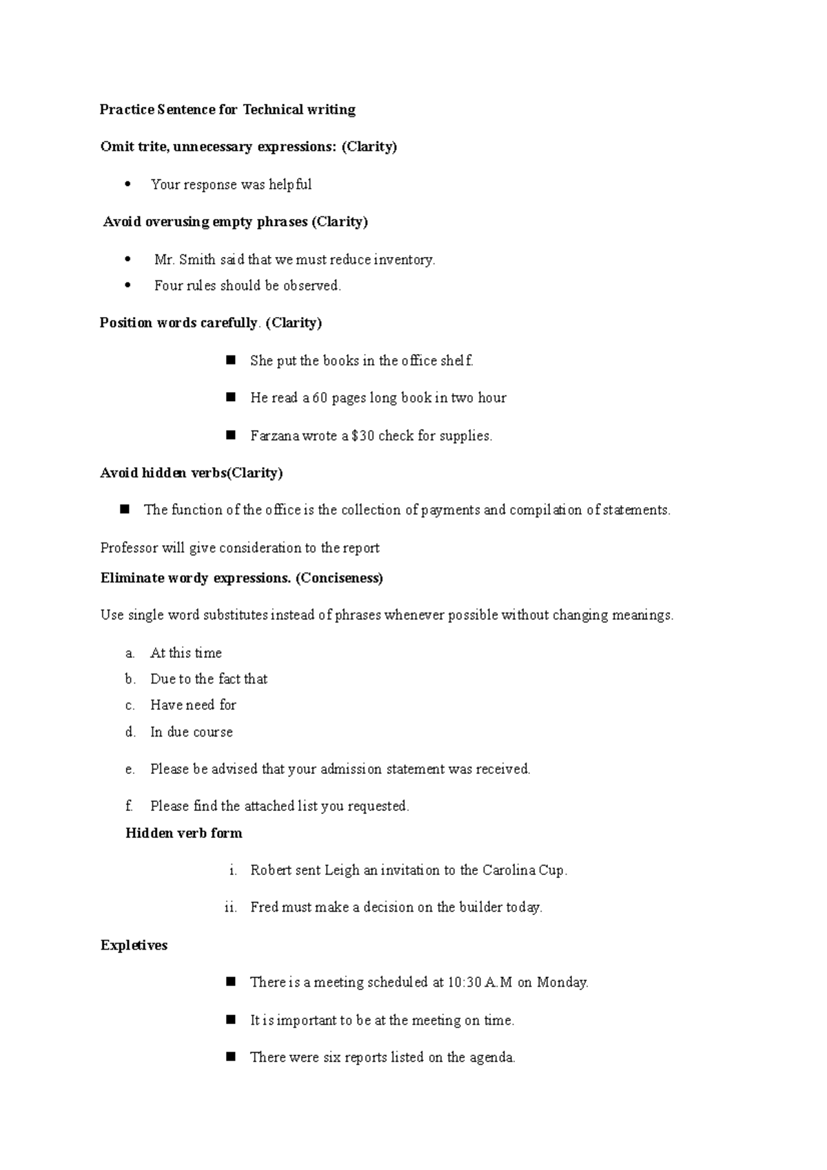7cs sentences - Practice Sentence for Technical writing Omit trite ...