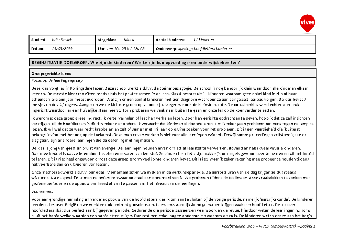 Lesvoorbereiding hoofdletters - Student: Julie Devick Stageklas: Klas 4 ...