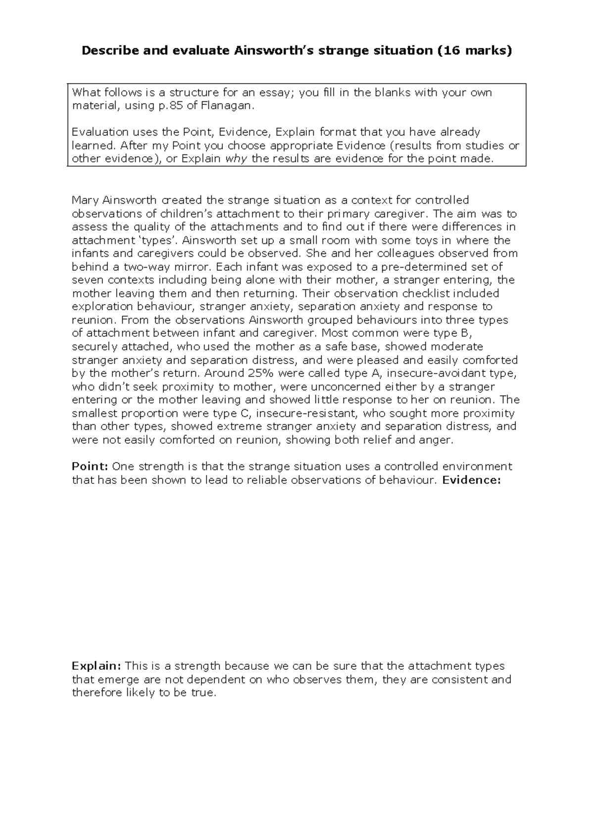 03 Evaluate strange situation - Describe and evaluate Ainsworth’s ...