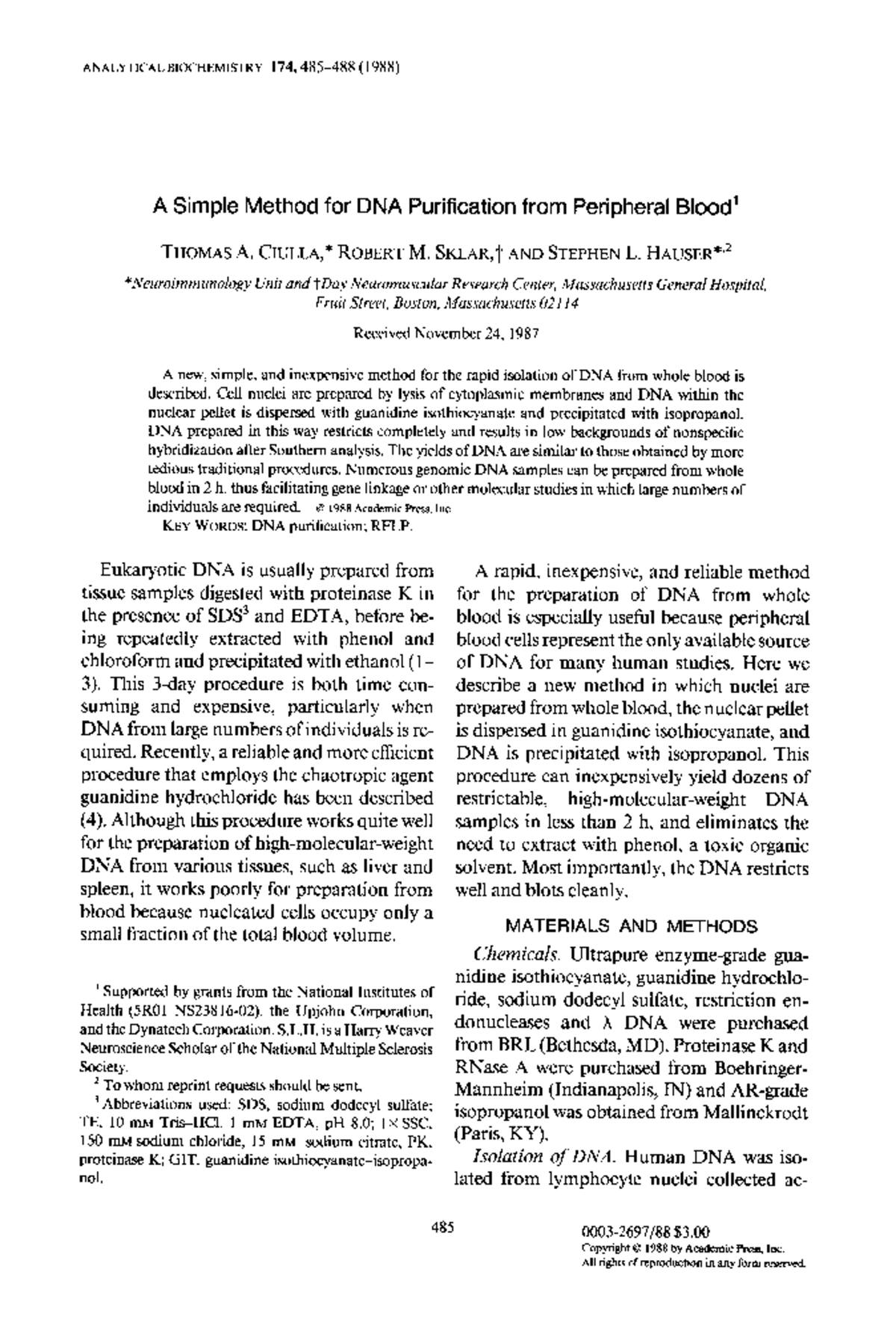 Simple Method for DNA Purification from Peripheral Blood - Studocu