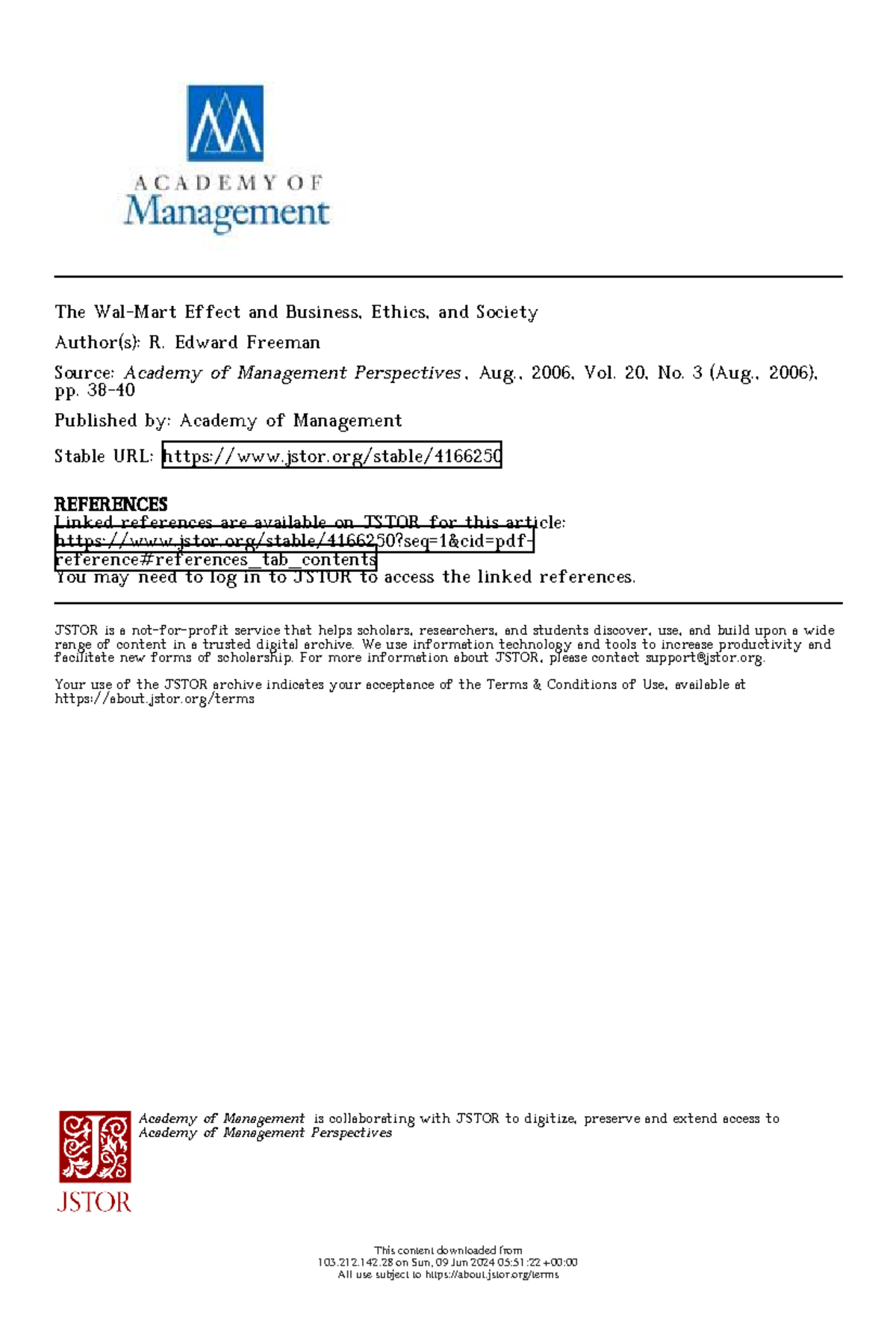 Freeman 2006 The Wal-Mart Effect - The Wal-Mart Effect and Business ...