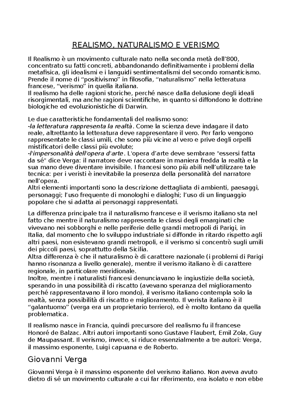 Realismo - Prende il nome di “positivismo” in filosofia, “naturalismo ...
