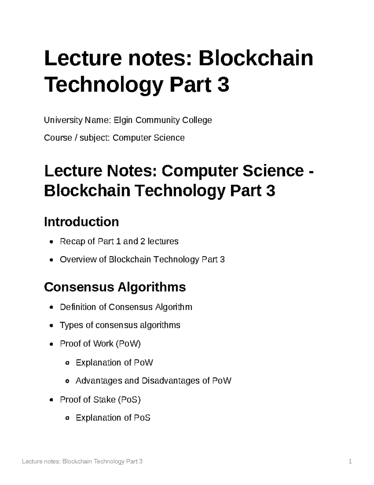 Lecture Notes Blockchain Technology Part 3 Lecture Notes Blockchain