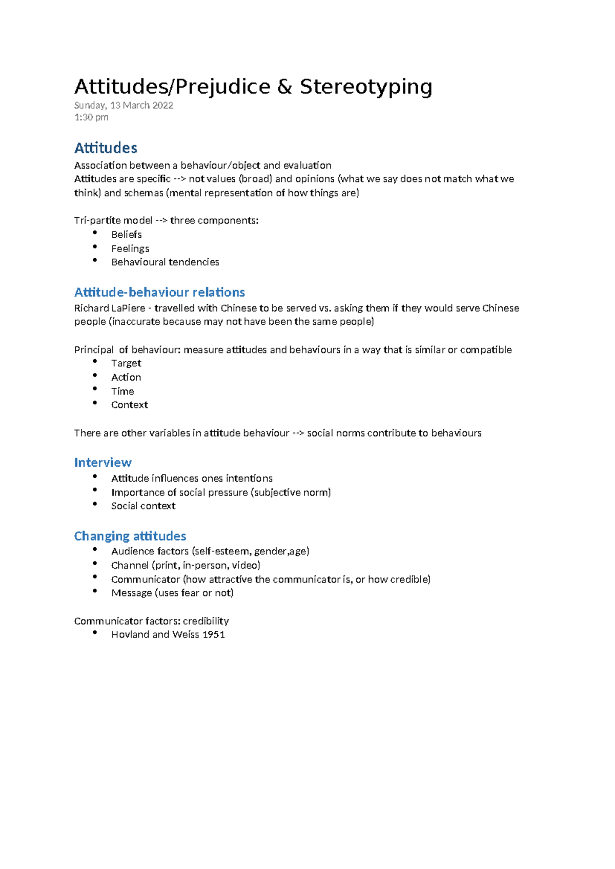 1030 - Revision notes - Attitudes/Prejudice & Stereotyping Sunday, 13 ...