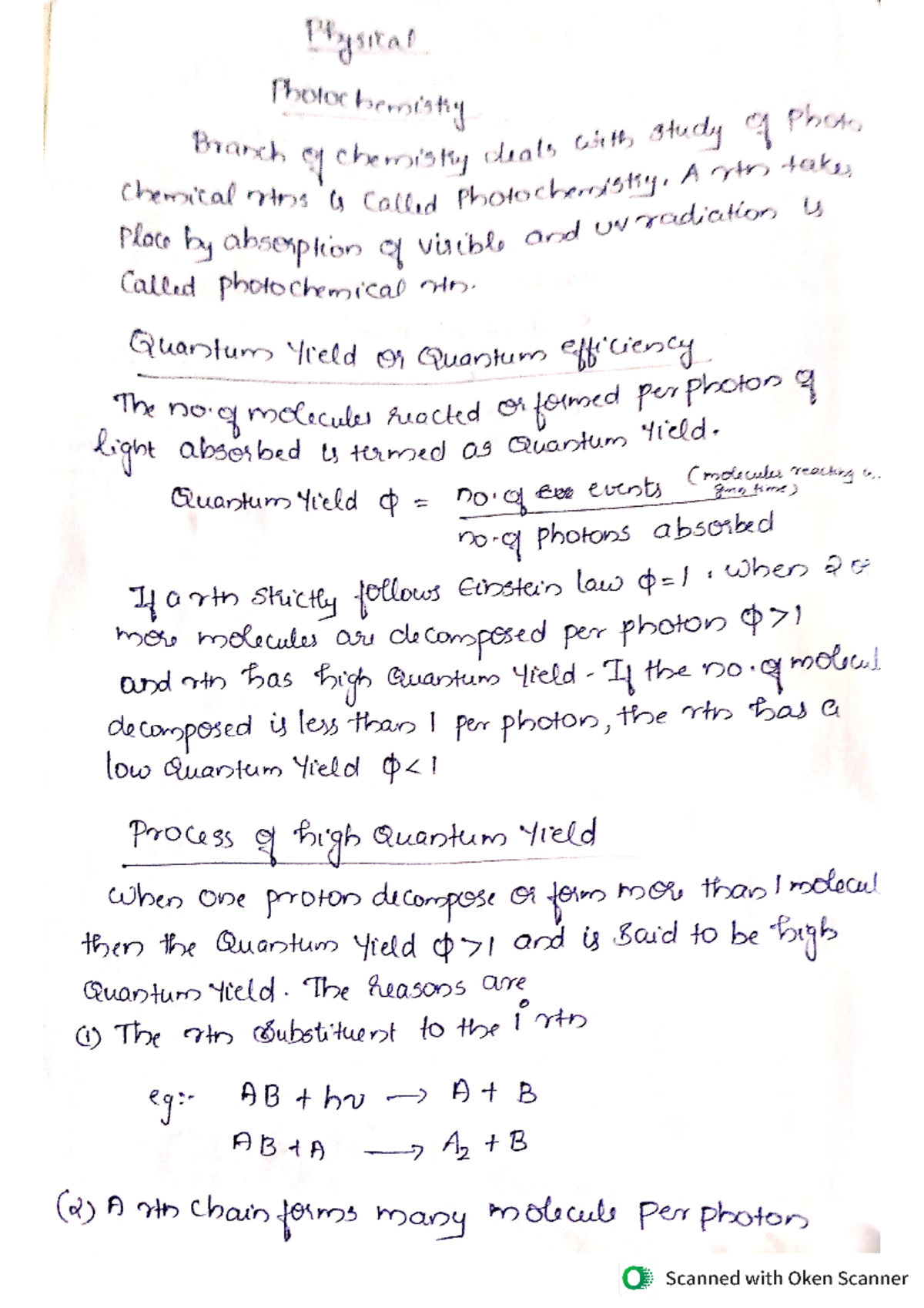 Note5(photochemistry ) - Chemistry II: Physical Chemistry - Studocu