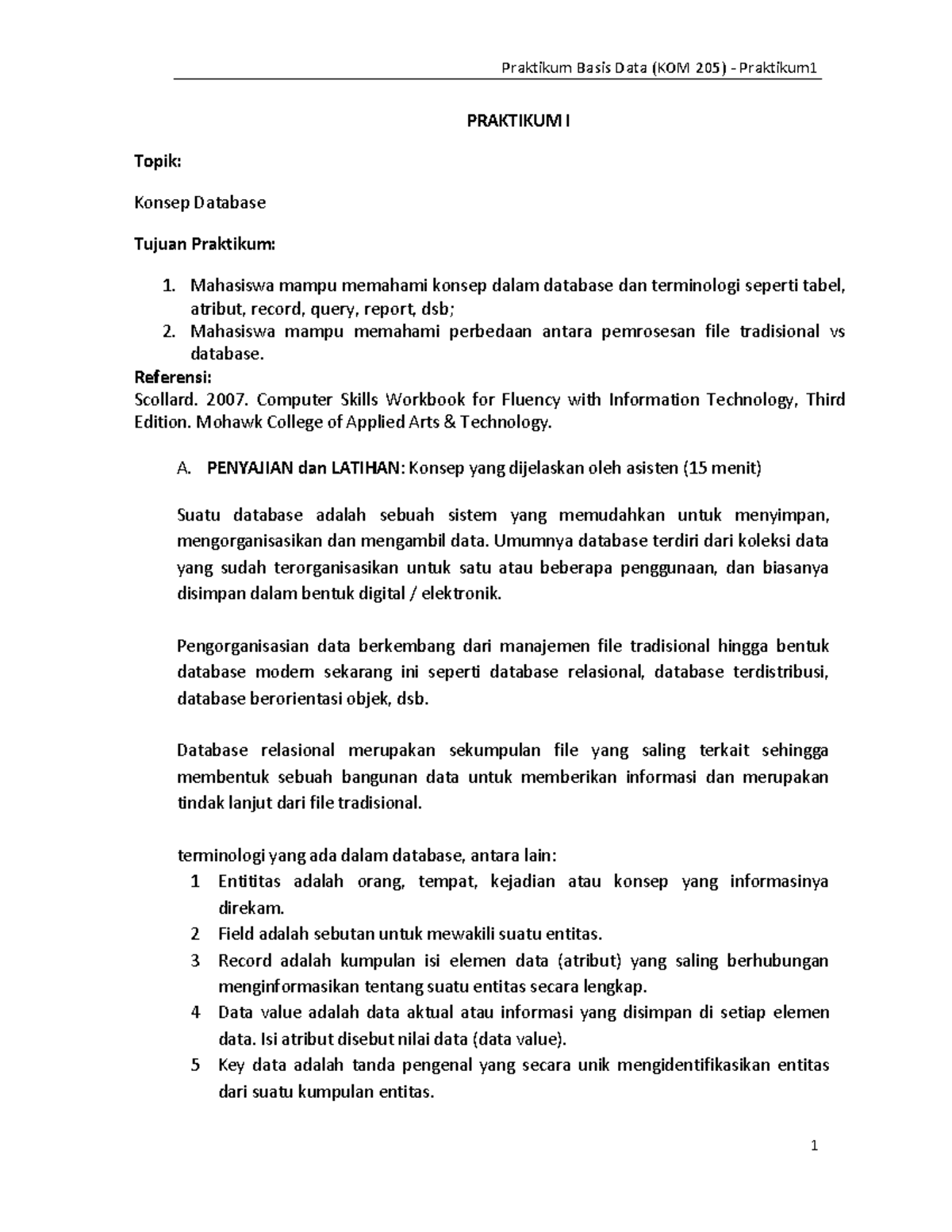 Lembar Kerja Praktikum Basis Data - PRAKTIKUM I Topik: Konsep Database ...