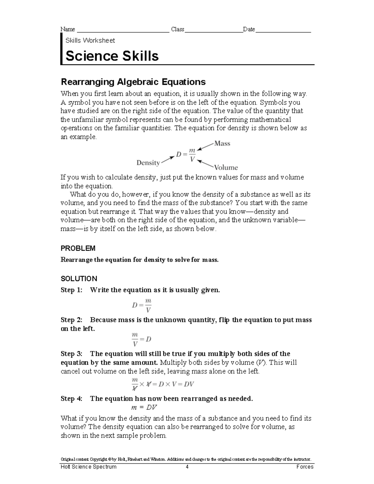 Jamari Johnson - science skills Rearranging Algebraic Equations - Name ...