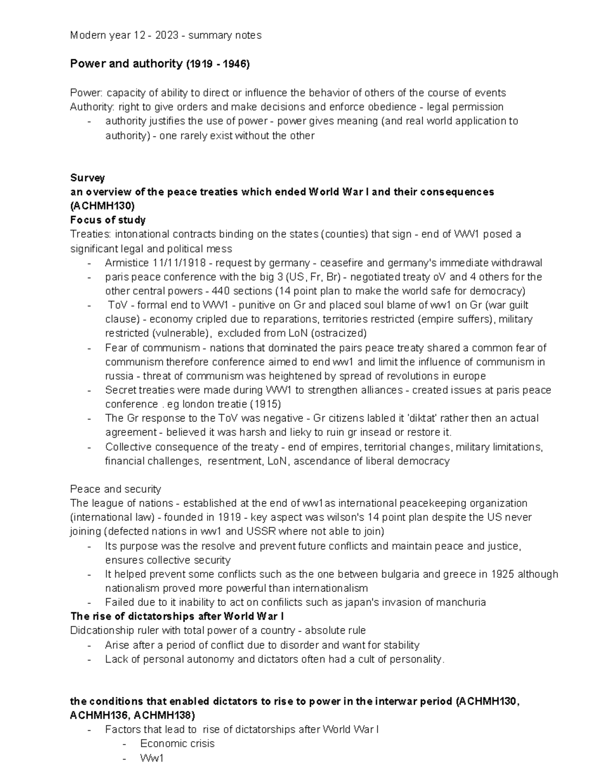 Modern year 12 - 2023 - notes - Modern year 12 - 2023 - summary notes ...