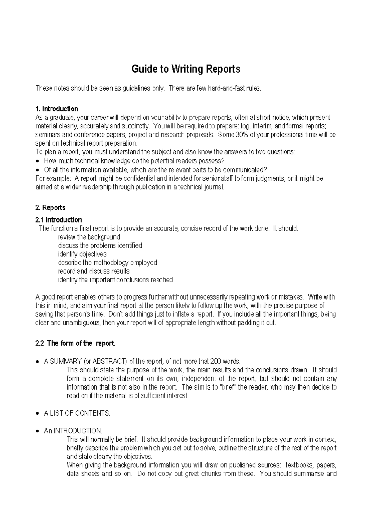 General guide to reports - Guide to Writing Reports These notes should ...