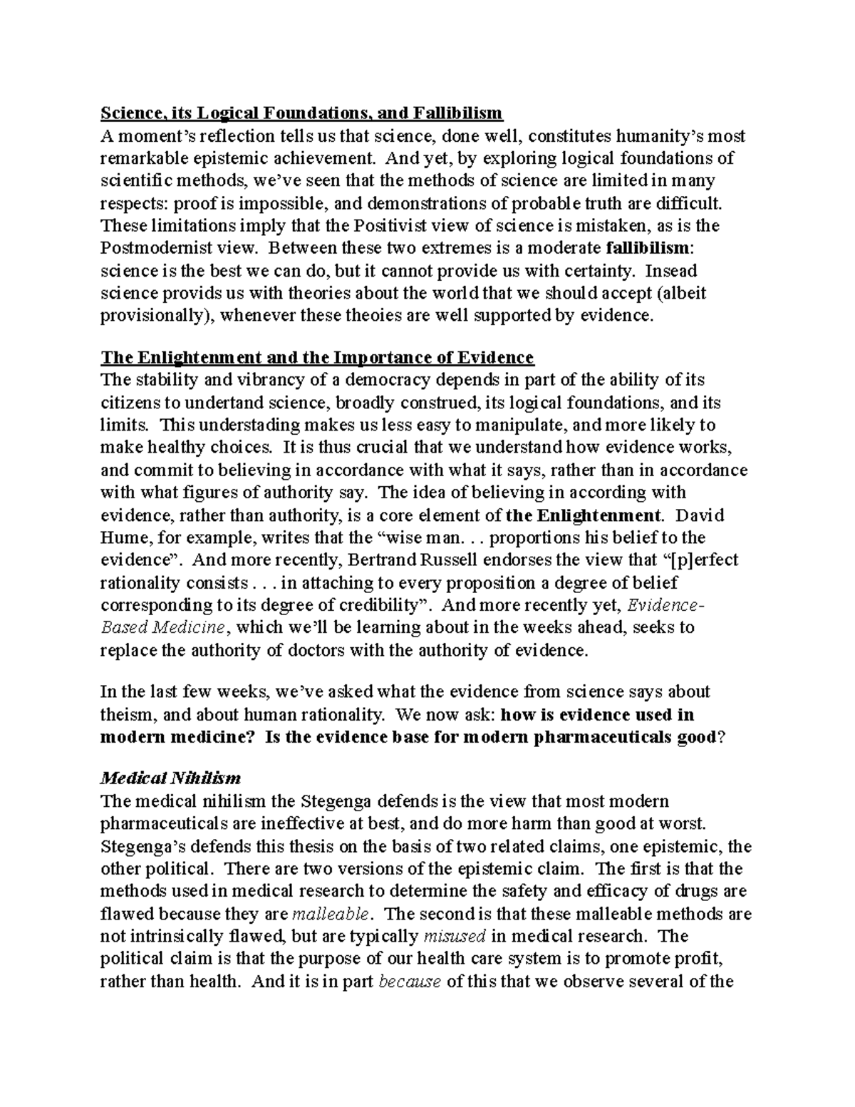 Medical Nihilism Introduction and Section 1 - Science, its Logical ...