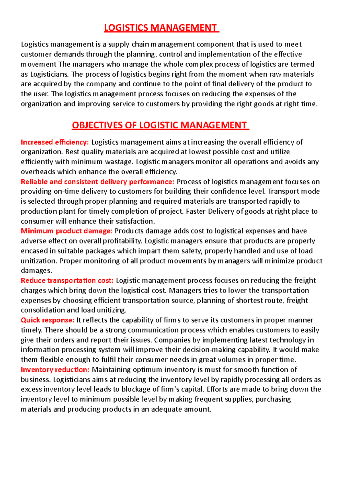 Logistics Mgt. Production - LOGISTICS MANAGEMENT Logistics management ...