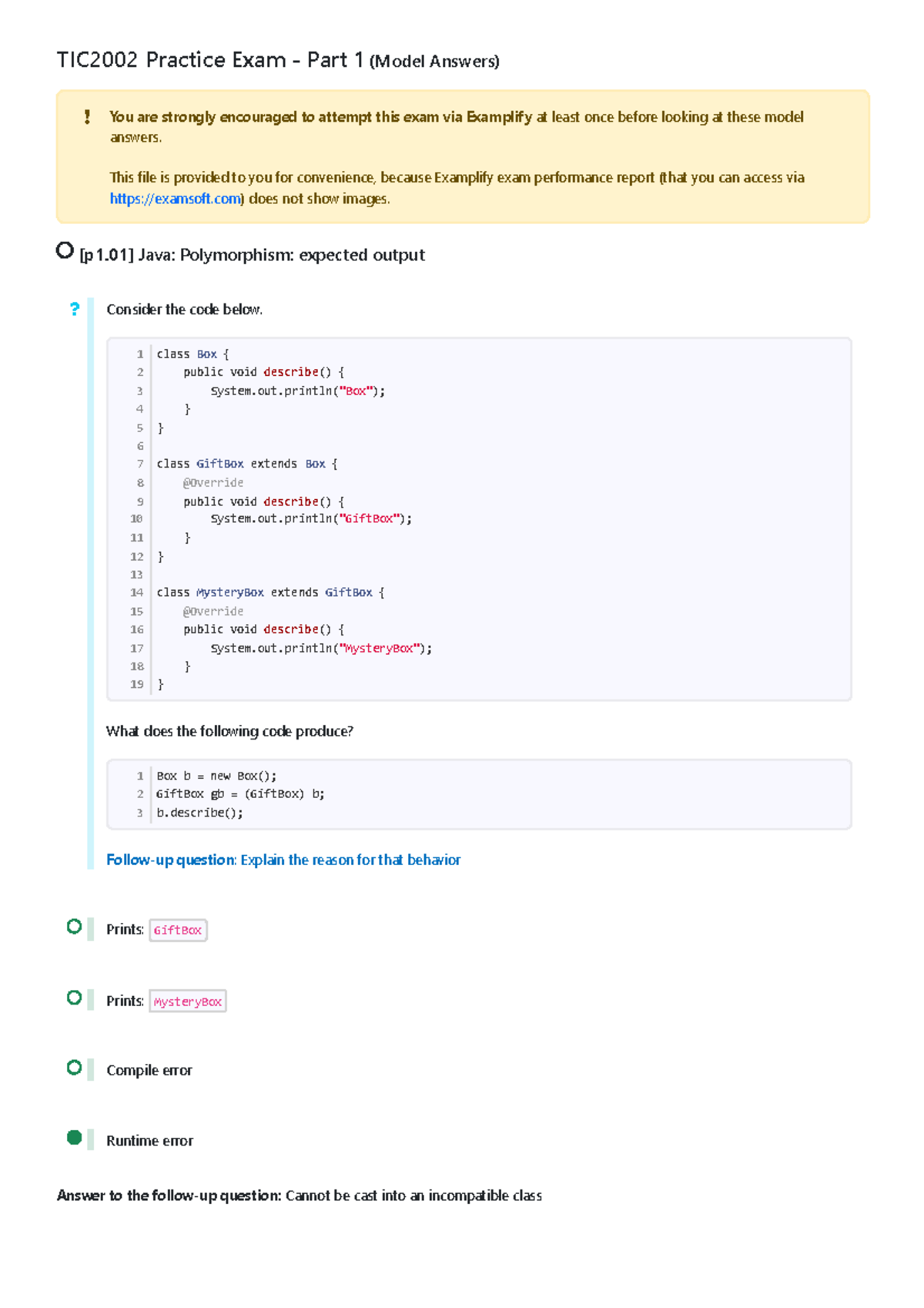 Practice exam paper - part 1 (answers) - TIC2002 Practice Exam - Part 1 (Model Answers) [p1 ...