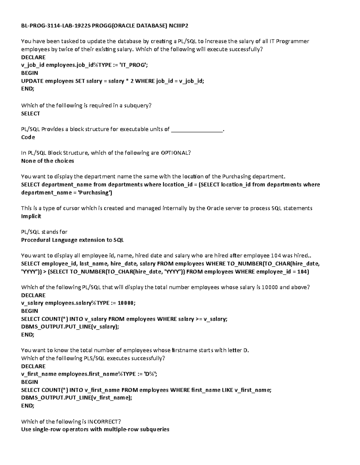 452883180-Answer-Key - BL-PROG-3114-LAB-1922S PROGG(ORACLE DATABASE ...