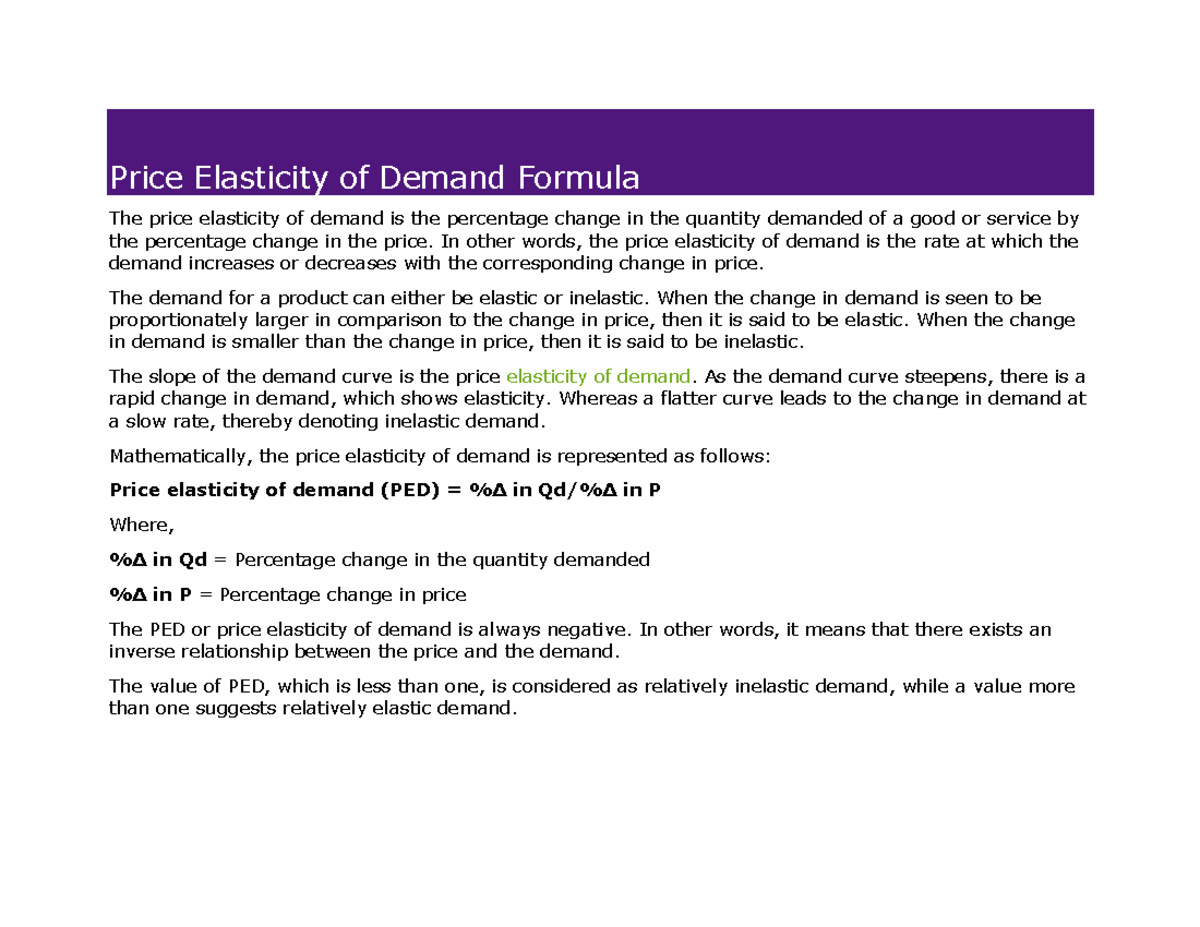 Price Elasticity of Demand Formula - In other words, the price ...