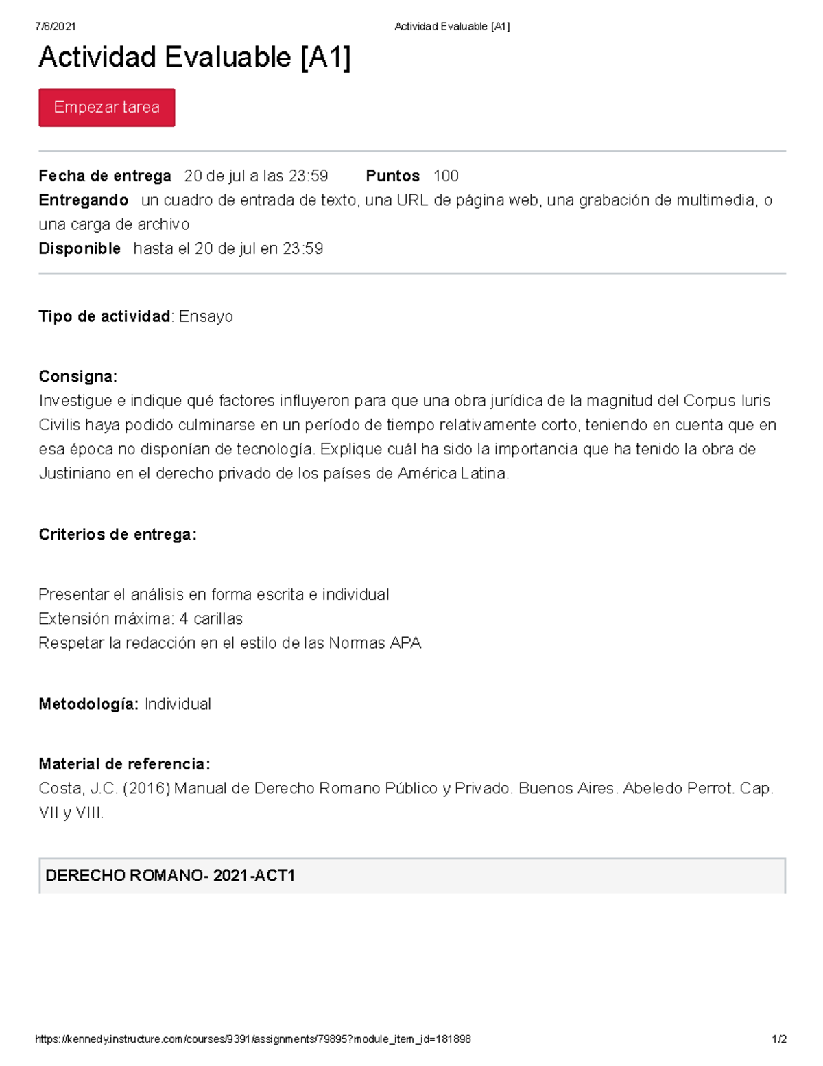 Actividad Evaluable [A1] - 7/6/2021 Actividad Evaluable [A1] - Studocu