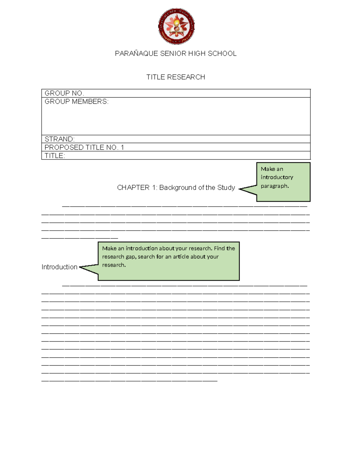 Research Title Defense Manuscript - PARAÑAQUE SENIOR HIGH SCHOOL TITLE ...