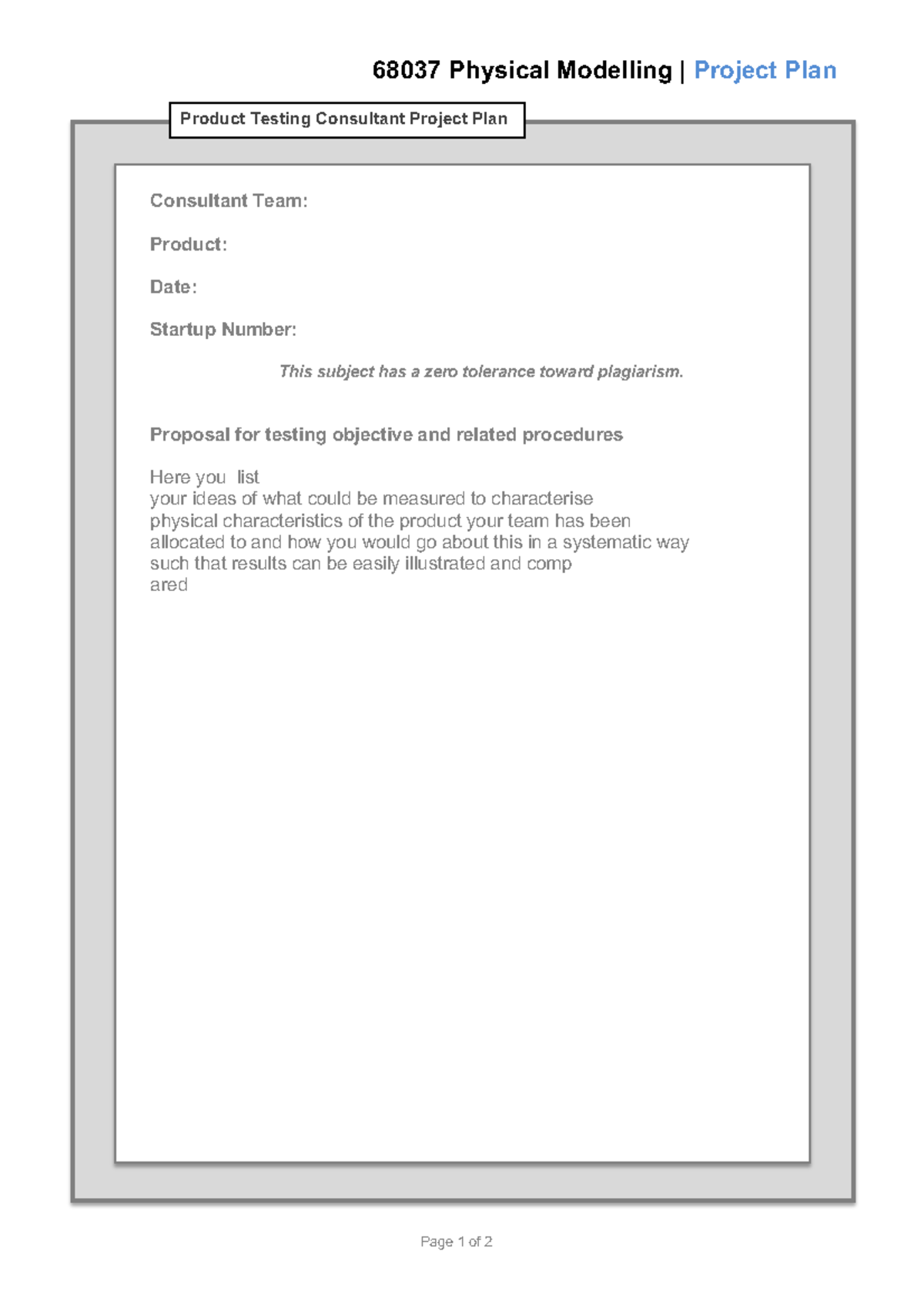 PE Prelab Guide - report for pre lab - 68037 Physical Modelling ...