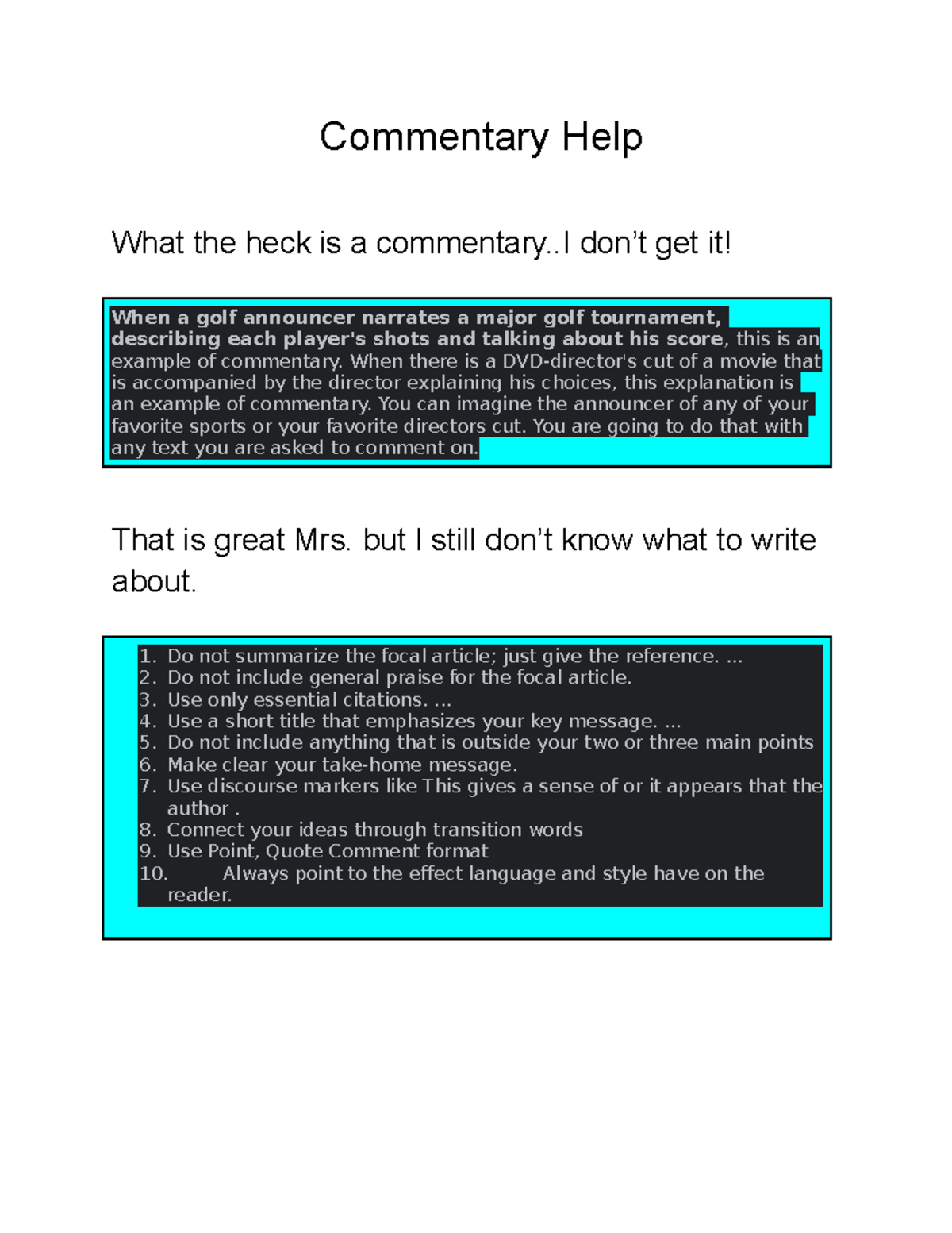 Copy of Commentary Bootcamp - Commentary Help What the heck is a ...
