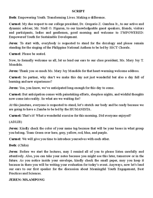 Emcee Script Emcee Script - SCRIPT Both : Empowering Youth ...