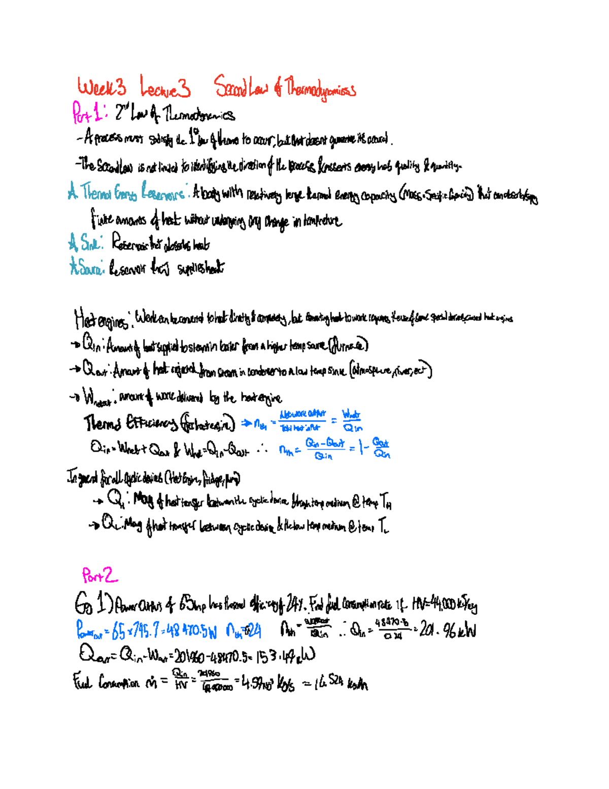 207MAE Thermodynamics Notes Week 3 Second Law of Thermodynamics - Week ...