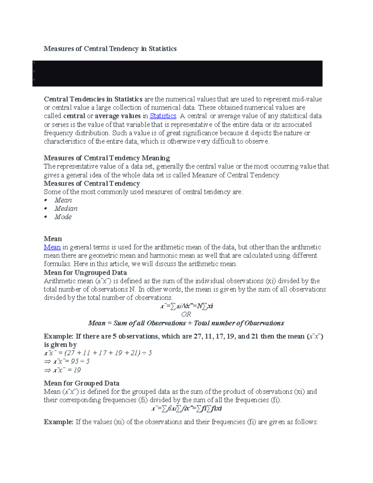 Measures of Central Tendency in Statistics - Measures of Central ...