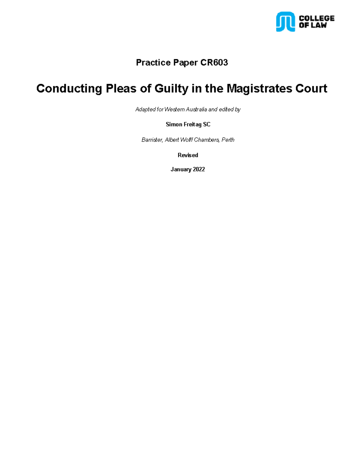 Practice Paper CR603 Conducting Pleas of Guilty in the Magistrates ...