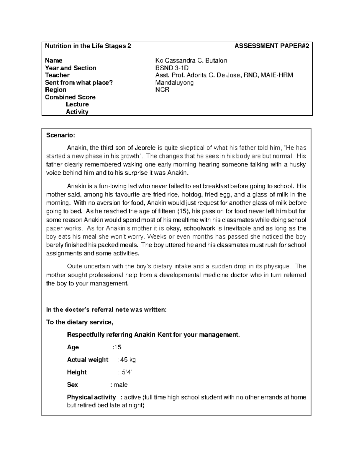 Nutritional Needs of Adolescents Case Study - Nutrition in the Life ...