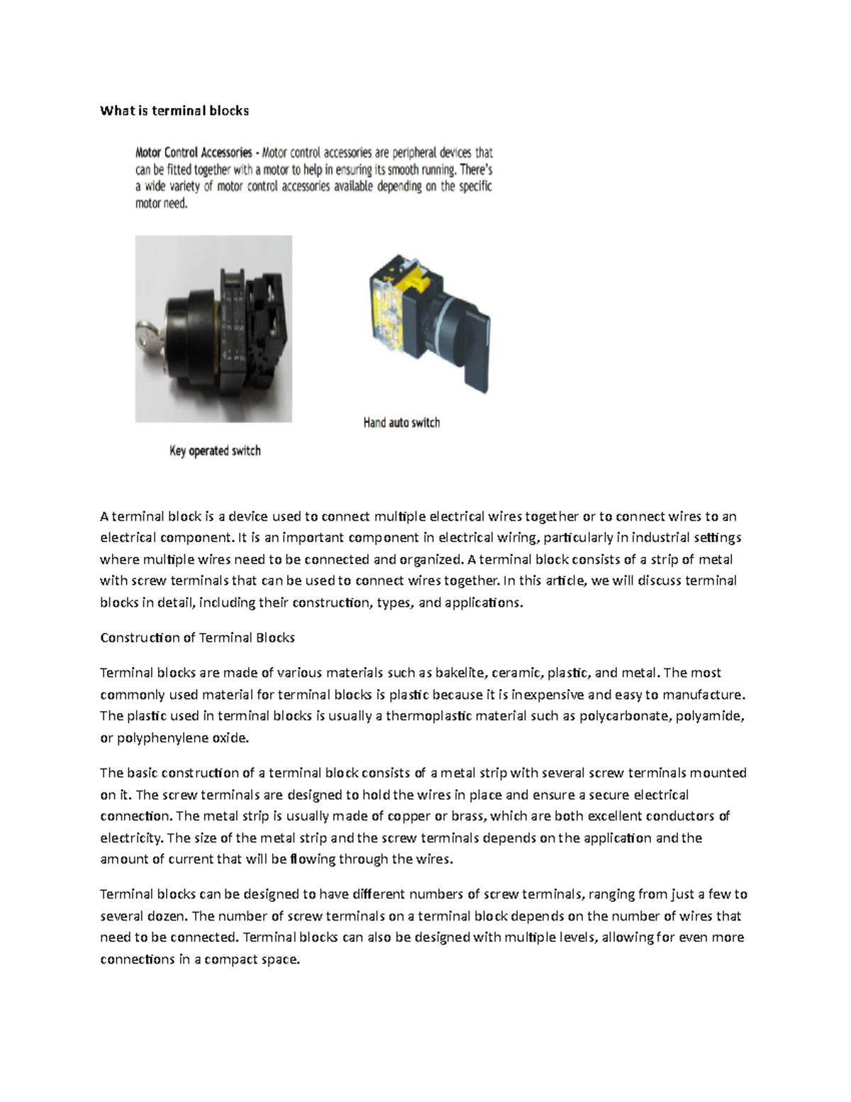 Industrial motor control 3 - What is terminal blocks A terminal block ...