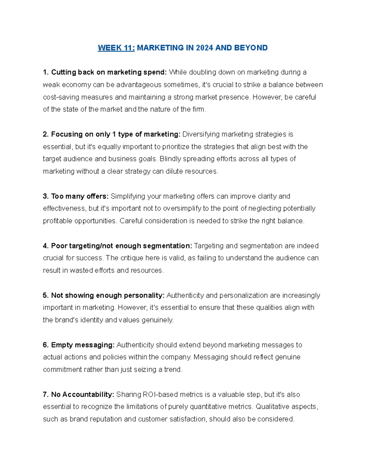 Week 11 Tutorial assignment - WEEK 11: MARKETING IN 2024 AND BEYOND ...