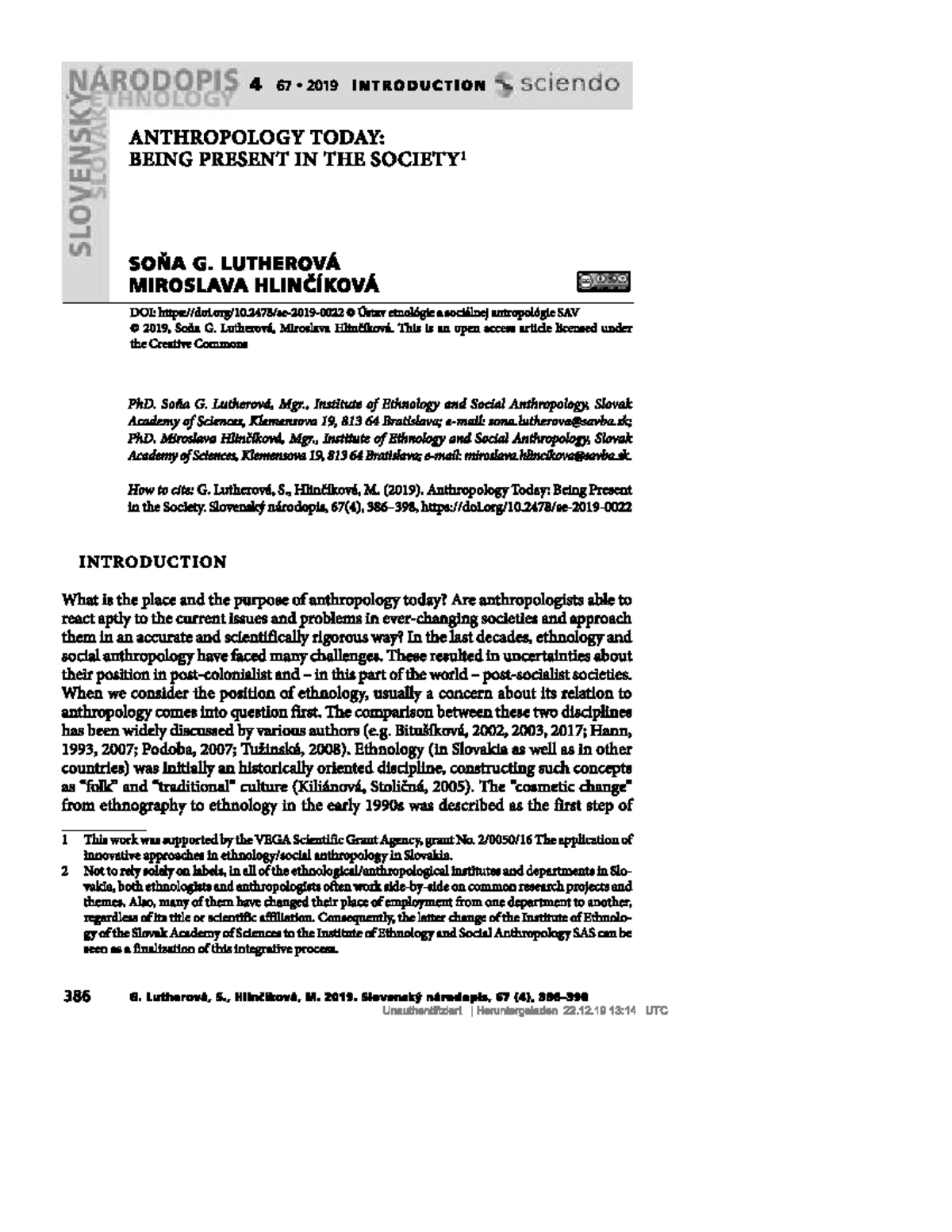 CSP 2008 article Anthropology Today Being Present In the Society ...