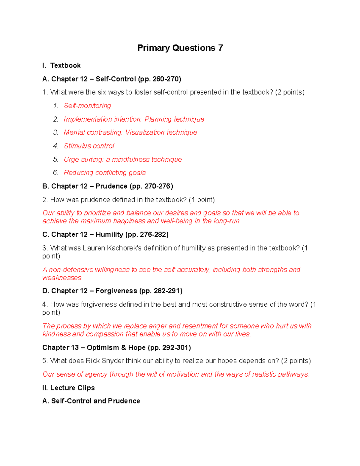 Primary Questions 7-1 - study guide for positive psychology - Primary ...