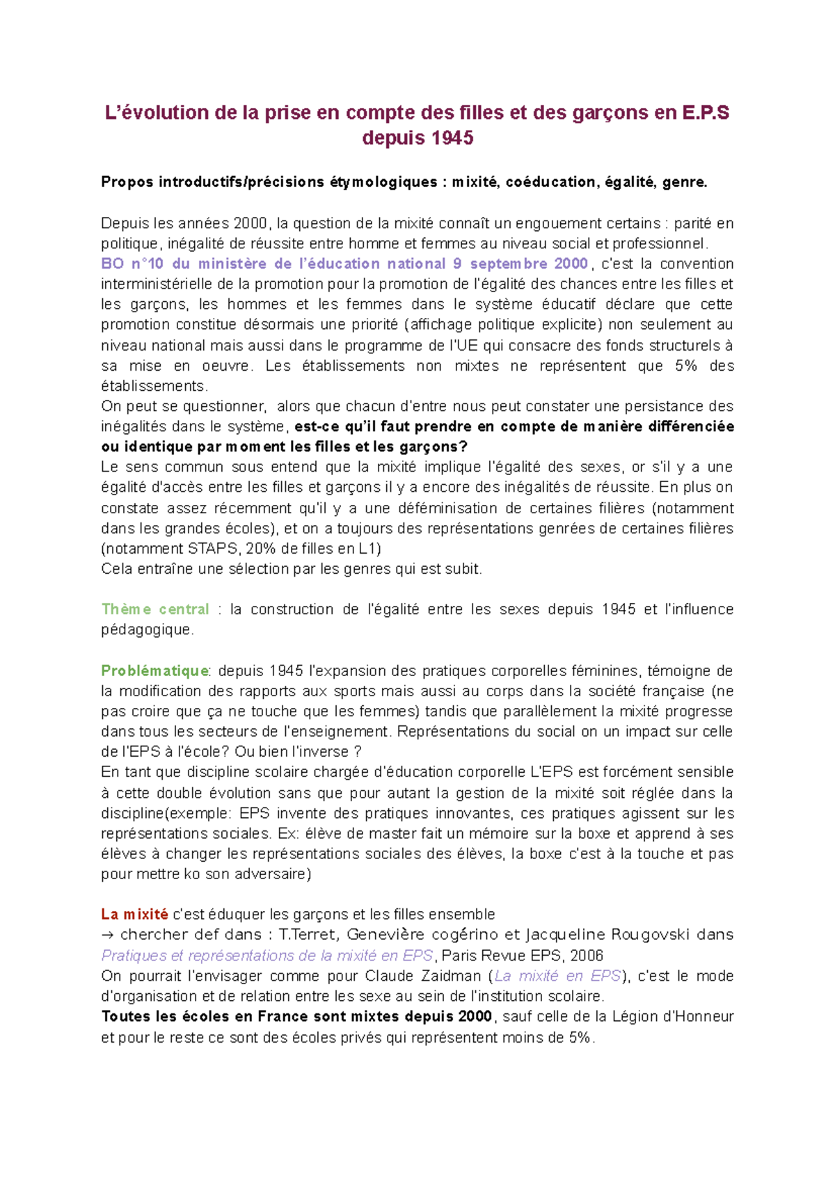 La mixité en EPS - CM Strasbourg L3 EM - L’évolution de la prise en ...