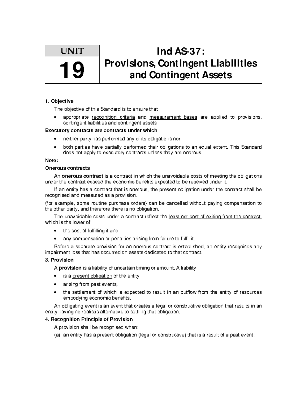 Ind-AS-37 - Practice - UNIT Ind AS-37: Provisions, Contingent ...