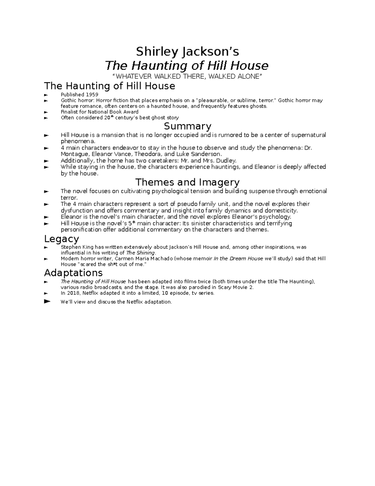 Hill House - Shirley Jackson’s The Haunting of Hill House “WHATEVER ...