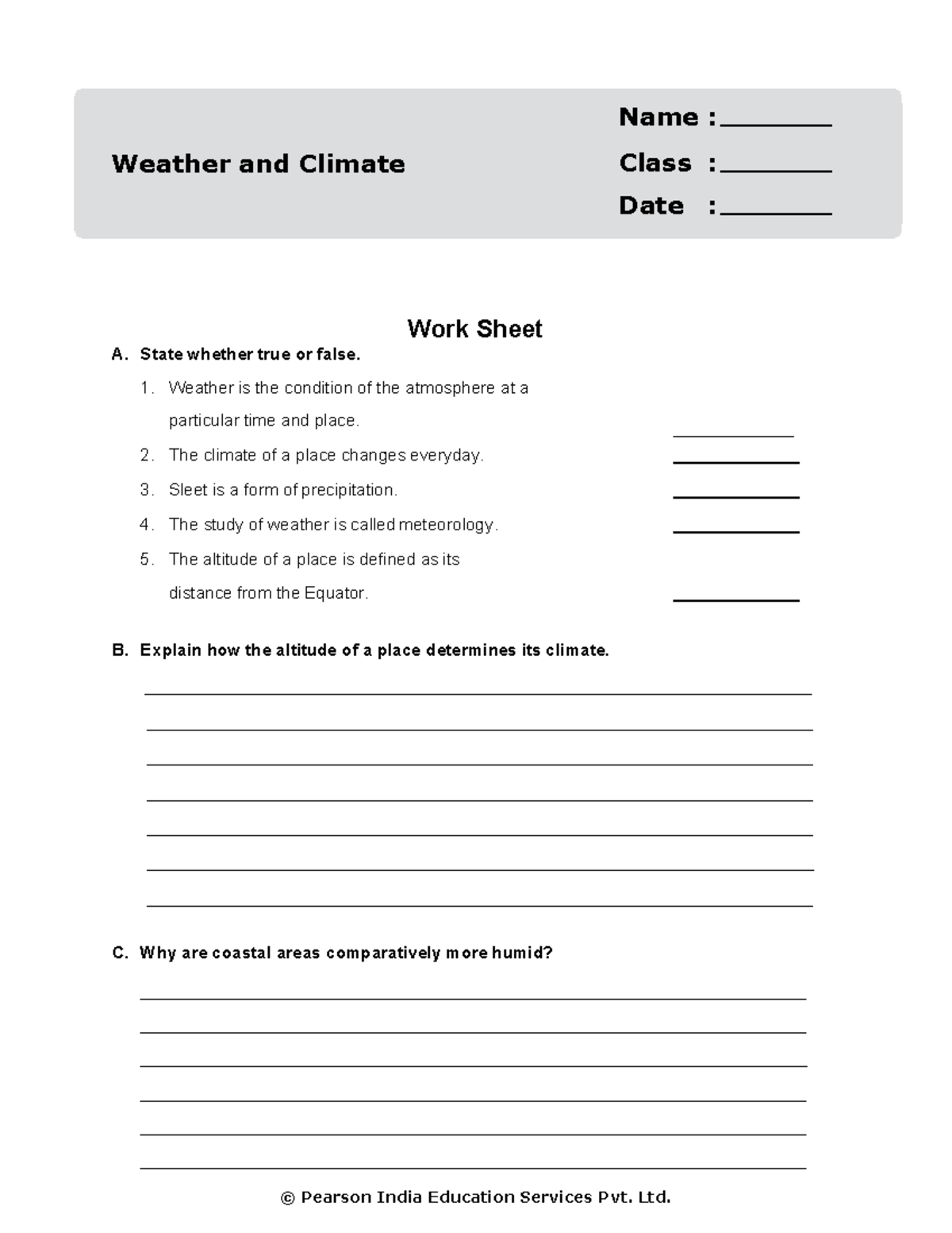 Weather and climate - worksheet - Weather and Climate Work Sheet ...