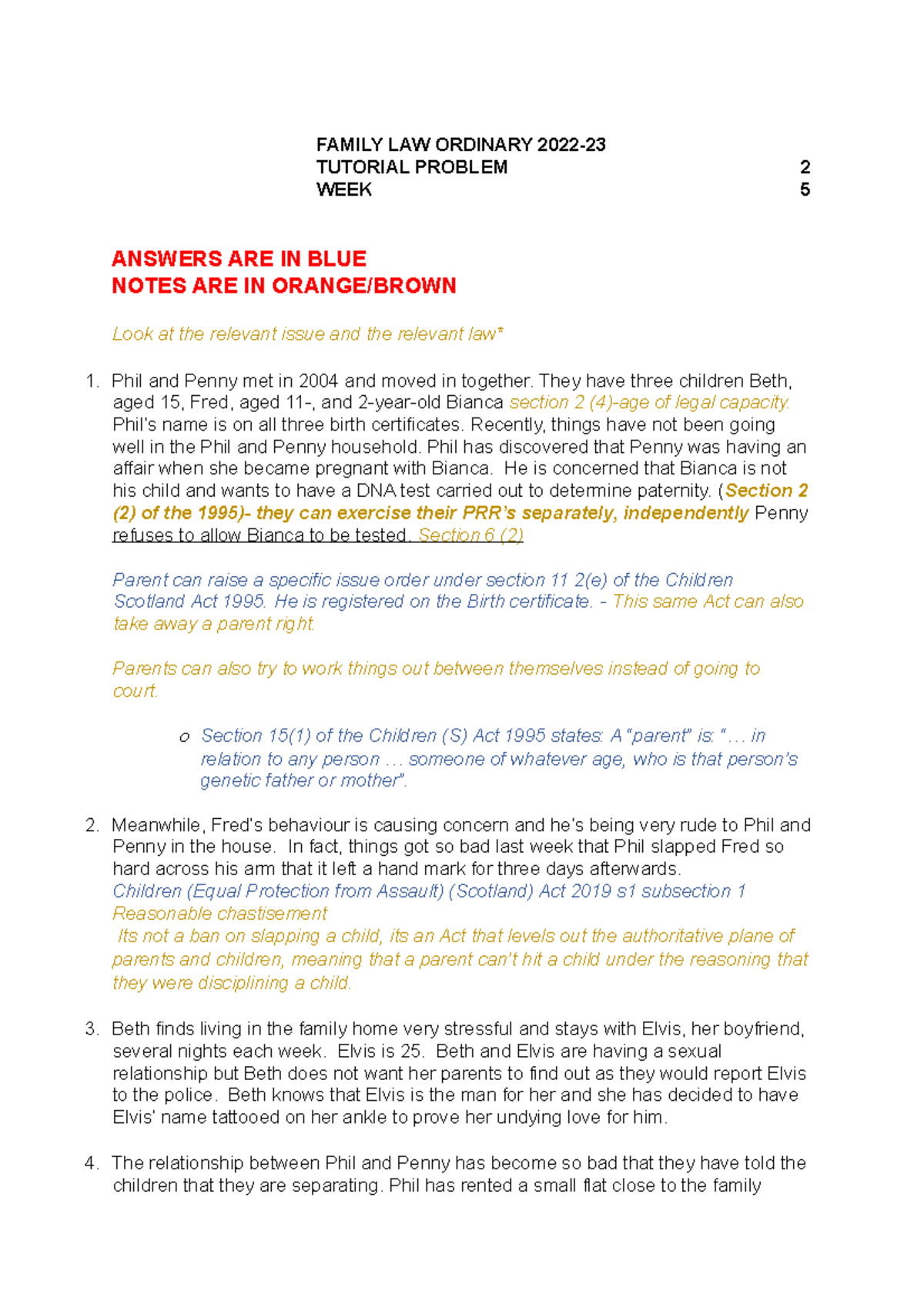 Family law Week 5 Tutorial - FAMILY LAW ORDINARY 2022- TUTORIAL PROBLEM ...