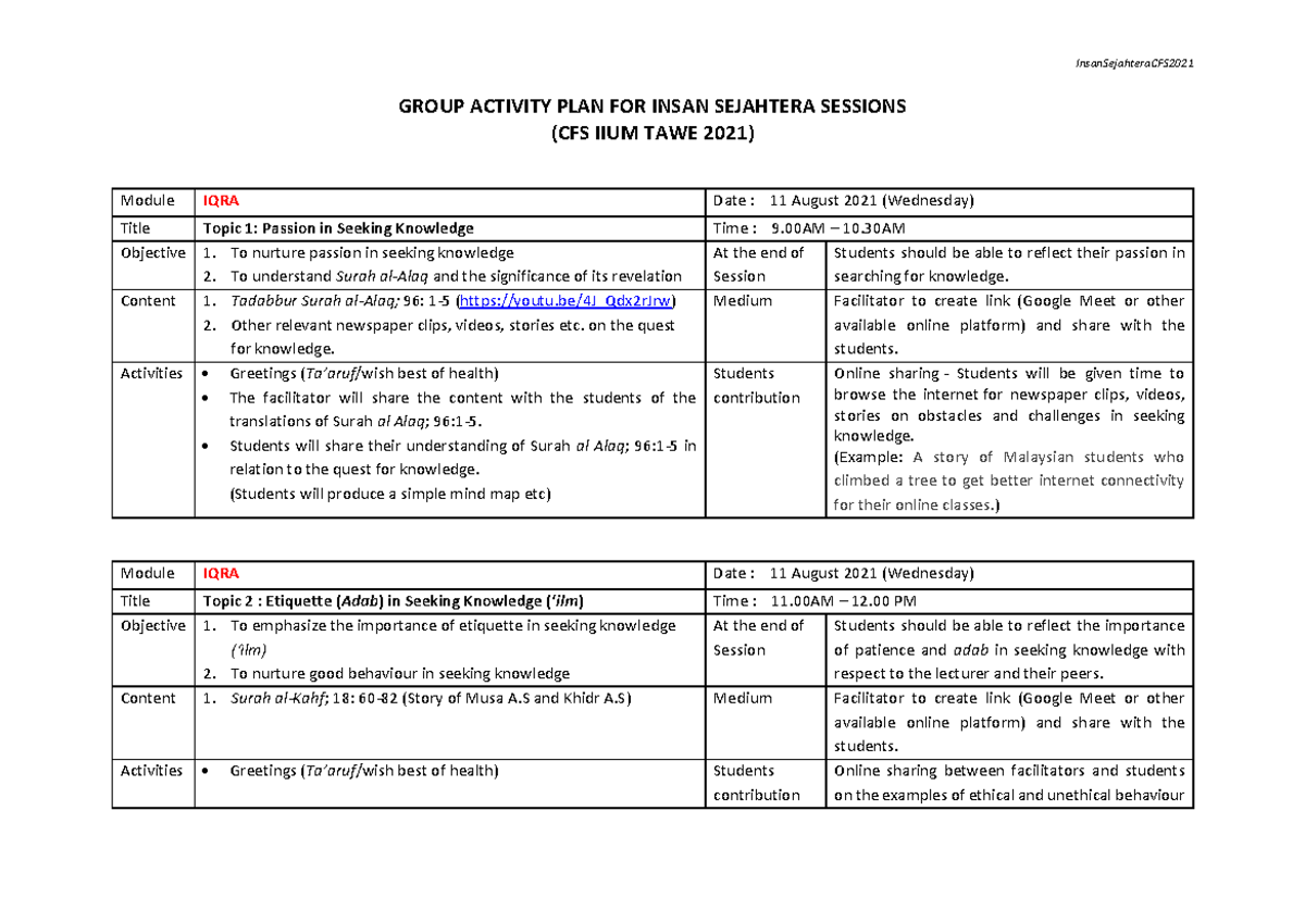 Group Activity PLAN FOR Insan Sejahtera Sessions GROUP ACTIVITY PLAN group-activity-plan-for-insan-sejahtera-sessions-group-activity-plan