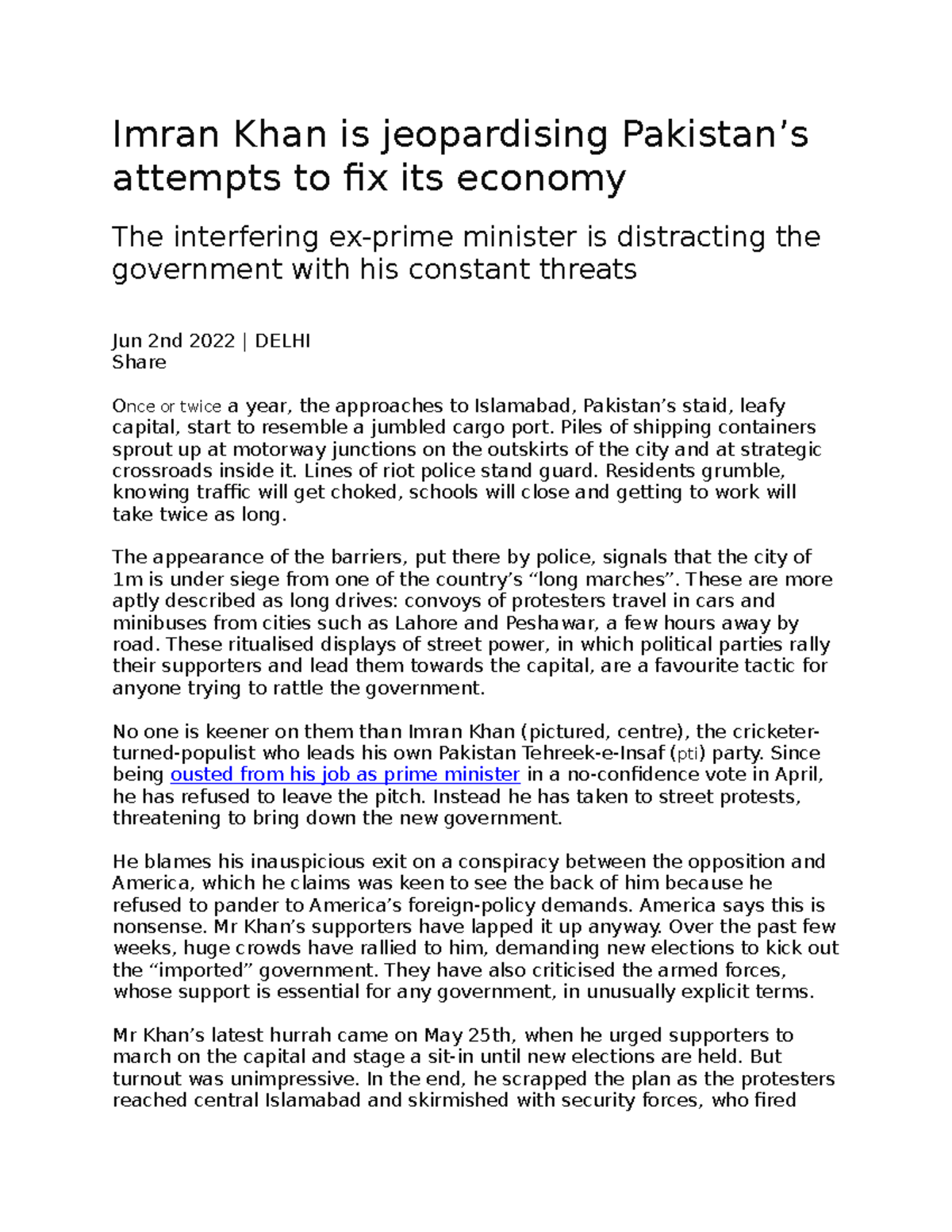 Imran Khan is jeopardising Pakistan - Imran Khan is jeopardising ...