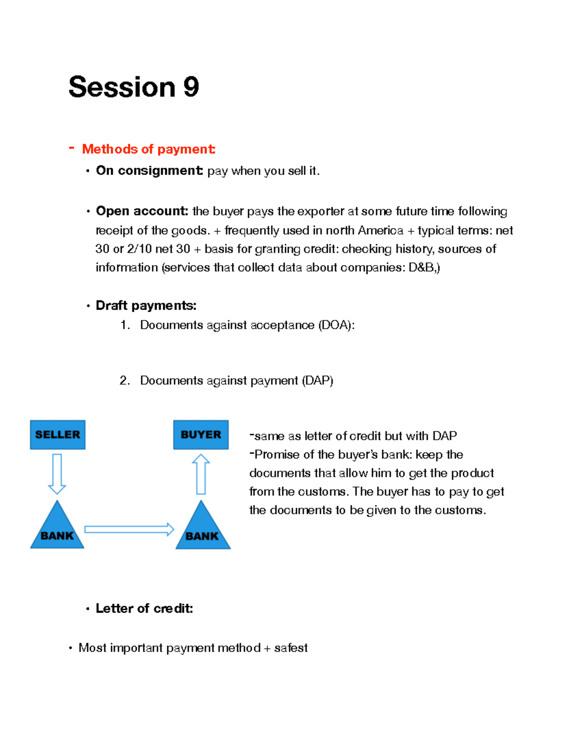 S9- payment methods - cours 9 en anglais résumé - Session 9 Methods of ...